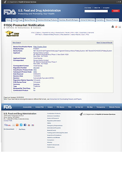US FDA 510(k) - Certification